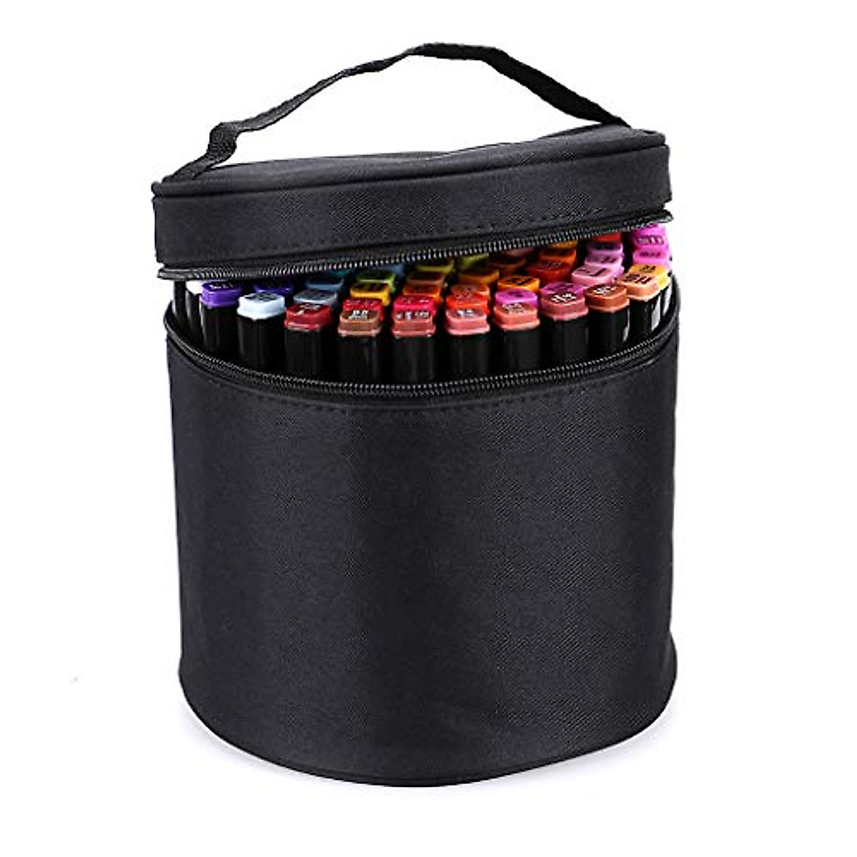 BTSKY Multifunction Marker Case - Zippered Canvas Pen Bag Pencil Case Stationary Storage for 80 Markers, Black (NO Compartments Inside)