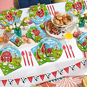 Farm Animal Birthday Party Decorations Farm Plates Tableware Barnyard Farm Birthday Party Supplies Serves 25 Farm Themed Cups, Farm Animal Napkins Red Knife/Fork/Spoon