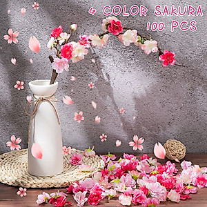 100 Pcs Cherry Blossom Petals Artificial Cherry Blossom Fake Cherry Blossom Flowers Peony Daisy Decor Sakura Floral Head Decor for Dress DIY Accessories Wedding Party Supply (Pale Pink, Pink, Rosy)