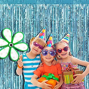 HalloweenDecorate 4 Pack Light Blue Foil Fringe Curtain Backdrop, 3.28Ftx8.2Ft Metallic Tinsel Streamer Curtains for Party, Photo Booth Props, Birthday, 2022 Graduation Decoration Party Supplies