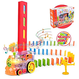 Vanmor Domino Train Toy, Automatic Dominoes for Kids, Mexican Train Musical Toys with Light, Dominos Stacker Blocks Game Toy for Toddlers Age 3-8 Gift