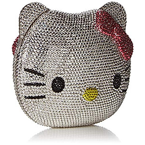 3-D Hello Kitty Cat Crystal Couture Clutch Special Occasion Holiday Party Evening Bag Silver