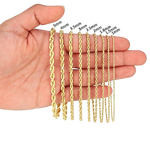 Nuragold 14K Yellow Gold Solid Rope Diamond Cut Chain Necklace, Bracelet, or Anklet/Lengths 7"- 30" / All widths from 1mm to 10mm - Real Italian Jewelry for Mens and Womens