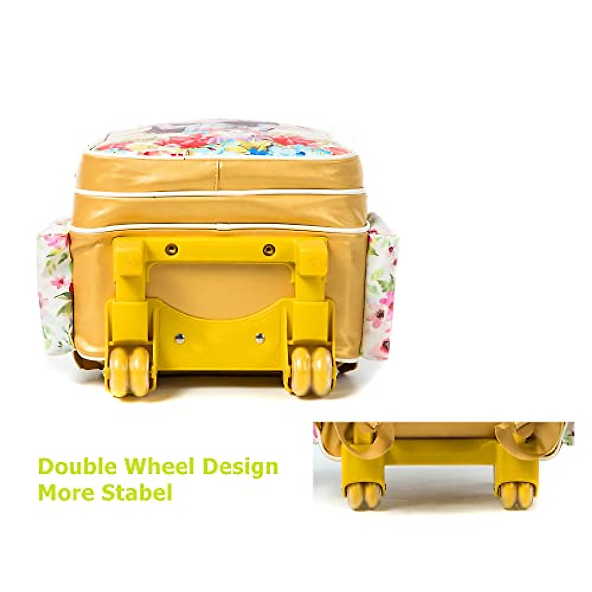 MOHCO Rolling Backpack Cute 16 inch Set 3 in 1 with Lunch Bag and Pencil Case for Girls (Yellow)