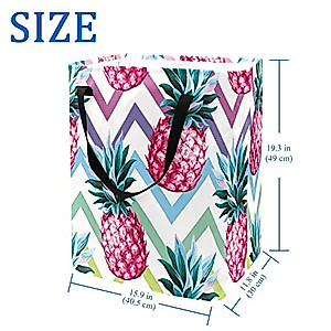 Pineapple in Chervon Print Collapsible Laundry Hamper, 60L Waterproof Laundry Baskets Washing Bin Clothes Toys Storage for Dorm Bathroom Bedroom