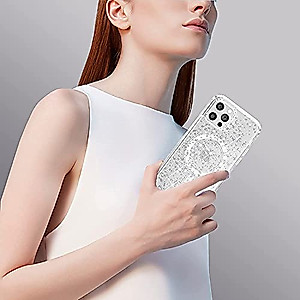 KMERUOTR Magnetic Case Designed for iPhone 11 Pro Max Case Clear Glitter, Compatible with MagSafe Charger Phone Case for Women Girls, Full-Body Shockproof Protective Case Cover 6.5 Inch (Clear)