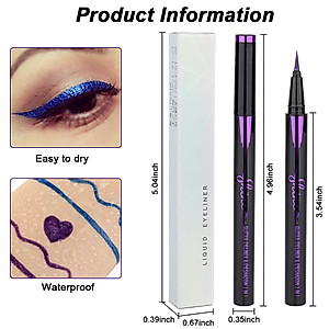 evpct 2Pcs Metallic Royal Blue & Purple Glitter Glittering Diamond Liquid Eyeliner Eye Makeup Pencil Set, Sparkle Shimmer Colored Eyeliner Pen Waterproof Smudge Proof Long Lasting High Pigmented