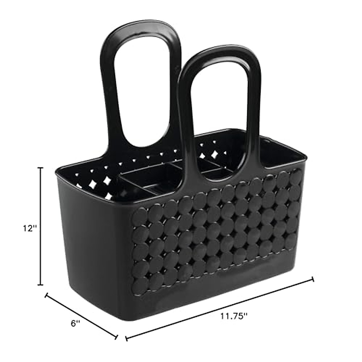 iDesign Plastic Portable Bath & Shower Caddy Tote The Orbz Collection, 11.75” x 6” x 12”, Black