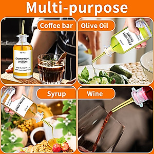 INFTYLE 12 oz Olive Oil Dispenser Coffee Syrup Dispenser Bottle Set of 6, Glass Cooking Oil Bottle Dispenser for Kitchen, Mouthwash Container, with Metal Pour Spout, Funnel and Labels