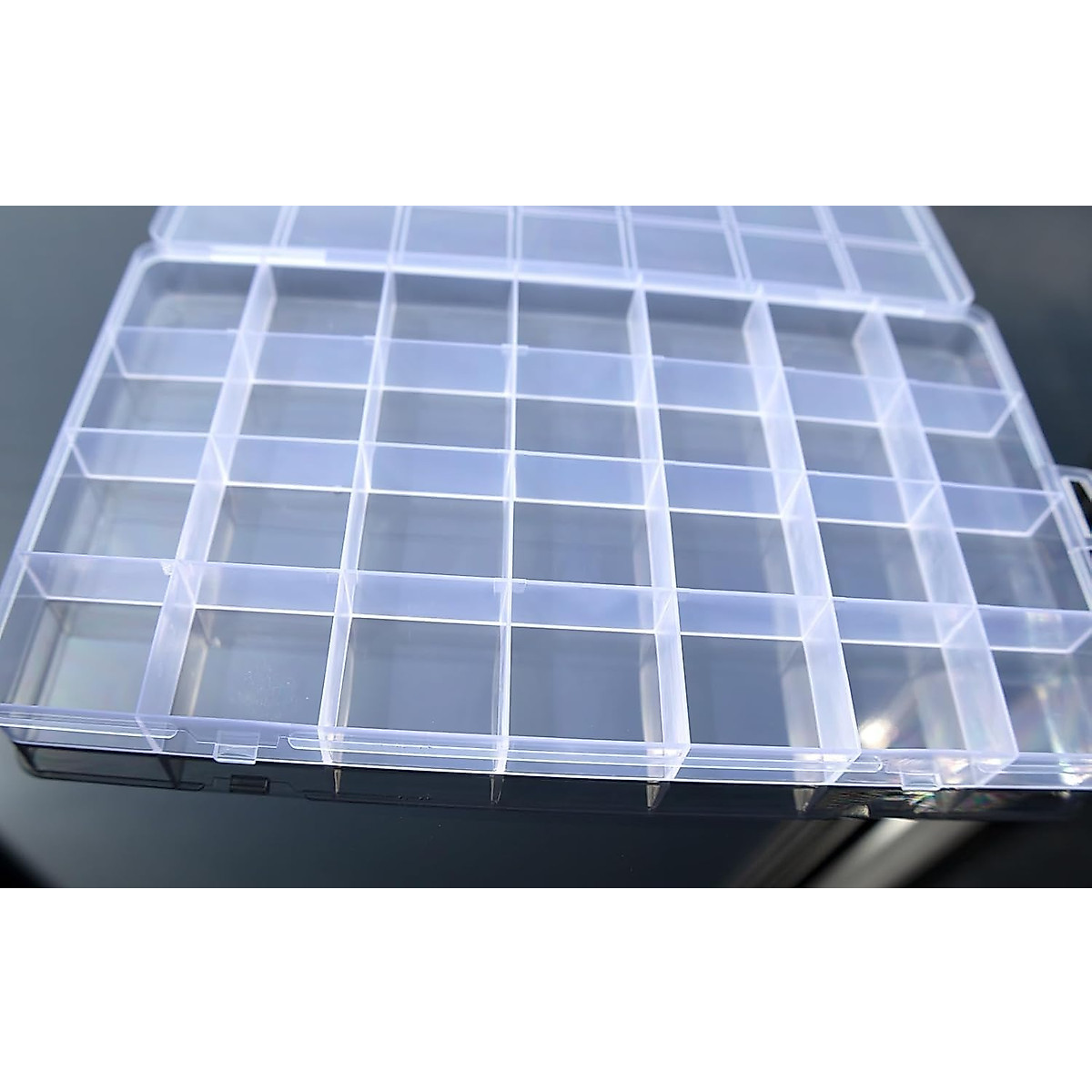 QYING 2Pack 28 Grids Plastic Organizer Box,Clear Beads Organizers Storage Box with Fixed Dividers,Acrylic Organizers Box for Jewelry,Beads,Earrings,and Art DIY Craft