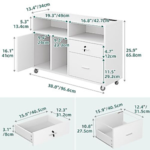 YITAHOME Wood Lateral File Cabinet, 2 Drawer Mobile Storage Cabinet, Fits A4, Letter and Legal Printer Stand with Open Storage Shelves, Modern Filing Cabinet for Home Office, White