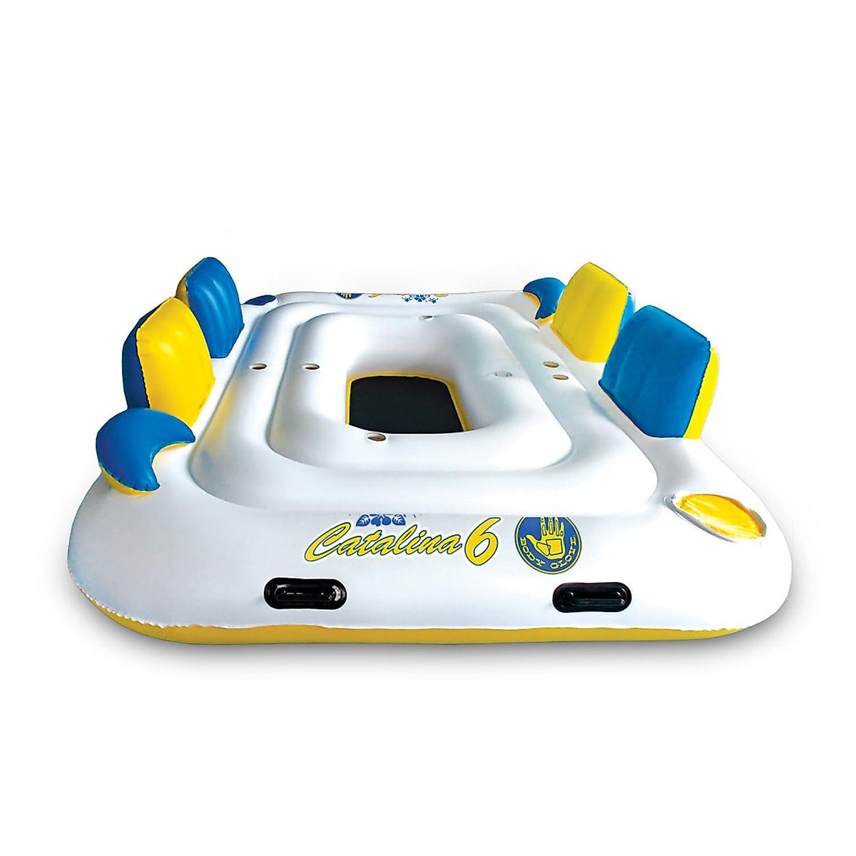 Body Glove Catalina Island - Six-Person Inflatable Floating Lounge with Bluetooth Speaker, 2 Coolers & 6 Drink Holders, Mesh Cooling Zone, Anchor System, Leisure Lake Relaxation
