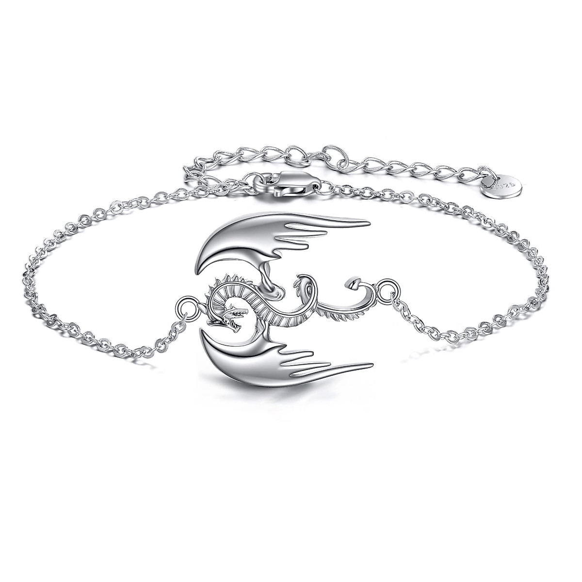URONE Viking Dragon Bracelet Sterling Silver Legendary Dragon Religious Jewelry Gift for Women Men