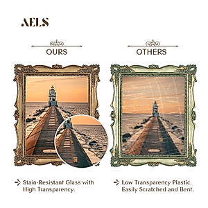 AELS 8x10 Inch Vintage Picture Frame, Elegant Antique Photo Frames with Glass Front, Photo Display, Tabletop Wall Hanging, Gift Ideas, Retro Gold