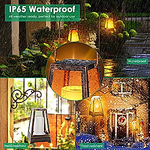 TomCare Solar Lantern Outdoor Waterproof Flickering Flame Metal Hanging Solar Lights Decorative Outdoor Lanterns Solar Powered LED Flame Lights Outdoor Decorations for Patio Garden Yard Deck, 2 Pack