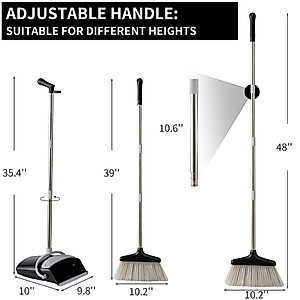 Broom and Dustpan Set Lightweight Upright Lobby Broom and Dust Pan Combo with Long Handle Outdoor Indoor for Home Kitchen Room Office (Gray and Black)
