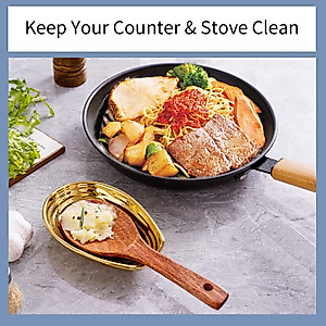 Tikooere Spoon Rest, Large 5.7 Inch Ceramic Spoon Holder for Stove Top, Farmhouse Cooking Spoon Rest for Kitchen Counter Decor, Porcelain Spoon Holder for Housewarming Gift (Gold)