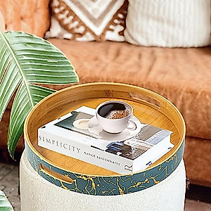 Santentre Bamboo Serving Tray with Handles,Round Decorative Tray,Trays for Coffee Table,Kitchen Table,Serving Food,Eating,Party,Circle Tray for Home Decor,Tea Serving Tray for Breakfast in Bed