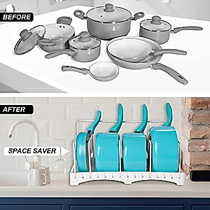 Midyb Pot and Pan Organizers Rack, Pots Lids Storage Holder with 5 Adjustable Compartments & 1 Long Compartment, Pot Rack Organizer for Kitchen Cabinet