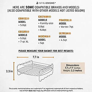 Air Fryer Skewer Rack Grate Compatible with Chefman, Ultrean, PowerXL and more, Double Rack Kabob Airfryer Accessories for Cosori, Gowise, Nuwave® Brio, Multi-Purpose Stainless Steel