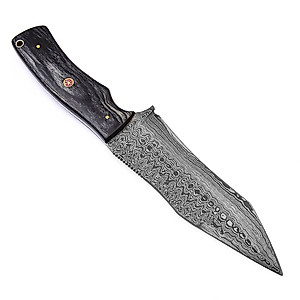 Handmade Damascus hunting Knife for Camping Outdoor l 11 Inches Damascus steel Fixed Blade with Black Pakkawood handle Bushcraft Knife with Sheath