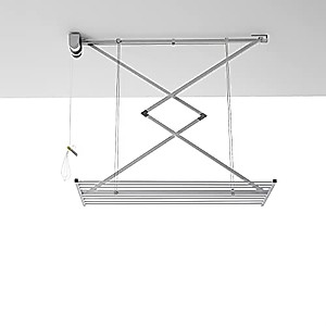 foxydry Mini, Ceiling Mounted Clothes Drying Rack, Pulley Clothesline, Vertical Folding Laundry Drying Rack (150 cm / 59.05 in, Grey)