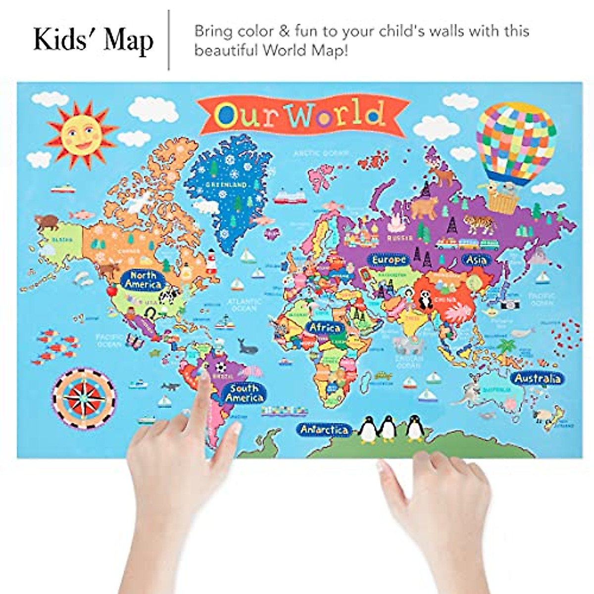 Waypoint Geographic Kids’ World Wall Map, Laminated Wall Map Poster for Kids, Informative Learning Resources, Illustrated Wall Map for Playroom and Classroom Decor, 24" x 36"
