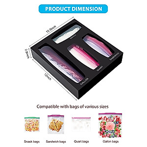 AQUIVER Acrylic Ziplock Bags Organizer - Baggie Bags Drawer Organizer & Plastic Food Storage Bags Holder - Compatible with Gallon, Quart, Sandwich, Snap, Freezer, Slider Bags (Black)