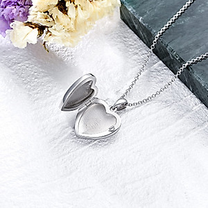 SOULMEET 10k White Gold Minimalist Style Blank Heart Locket Necklace That Holds Pictures Photo Locket Necklace, 20" Gold Plated Silver Chain (Locket only)