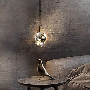 MOKLMD Gold Color Crystal Personality Shape Pendant Lamp.Chandelier Crystal Shade with Metal Head and Light Transmission.70.9in Adjustable Rope Hanging Lamp.for Bedroom, Dining Room Droplight