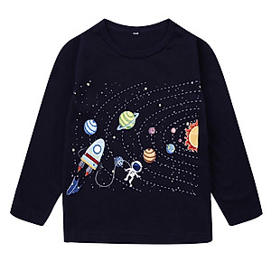 Boys Space Planet Shirts Toddler Boy Long Sleeve Tee Shirt Cartoon Sport Pullover Tops Clothes for Kids 3T