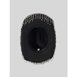 QWINEE Western Cowboy Hat Cowboy Hat with Rhinestone Tassel Decor Halloween Cow Fedora Hat Costume Accessories for Women Men Black one-Size