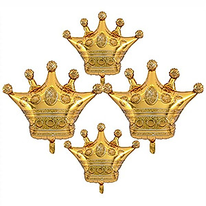 4PCS Crown Balloons Foil Crown Balloon for Birthday Wedding Party Baby Shower Decorations 2 Giant and 2 Medium Size