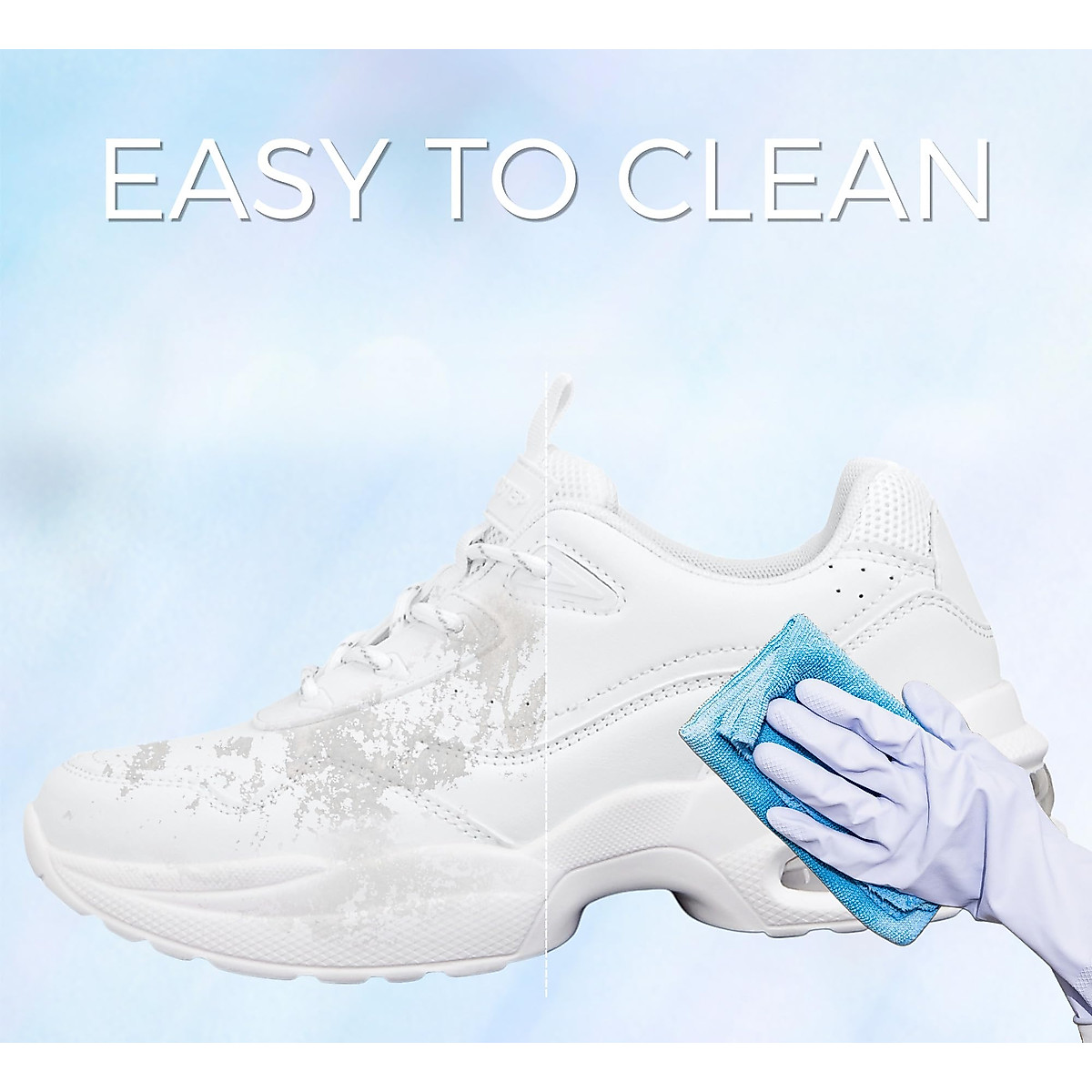 LUCKY STEP Women‘s Air Cushion Fashion Sneakers Platform Casual Walking Resistant Tennis Shoes Hologram Leather Comfortable Travel Sneakers(All White,9B(M) US)