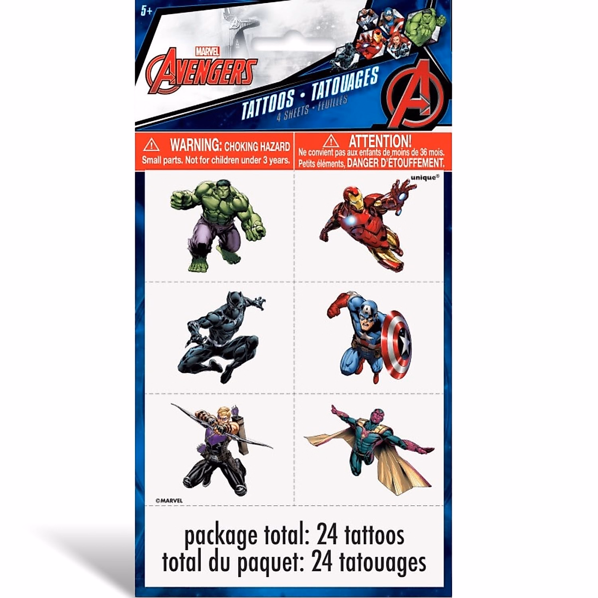 Avengers Temporary Tattoos - Assorted, 24 Pcs