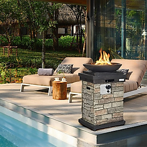 Tangkula Patio Propane Fire Bowl, Patiojoy 40,000BTU Square Fire Pit with Round Bowl, Lava Rocks & Waterproof Cover, Faux Stone Fire Pit Table for Outside Courtyard, Patio, Porch (Natural Stone)