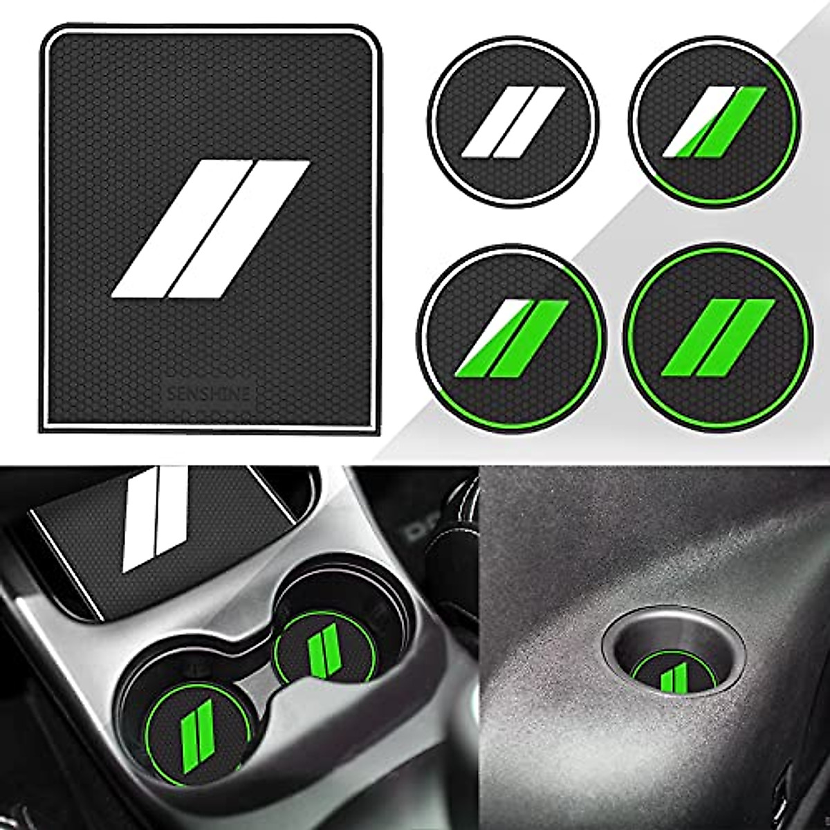 SENSHINE for Dodge Journey Accessories 2022 2021 2020 2019 2018 2011-2021 Non-Slip Anti Dust Cup Holder Insert Center Console Liner Trim Door Packet Mats Custom Interior 5PC (White Trim,Glow in Dark)