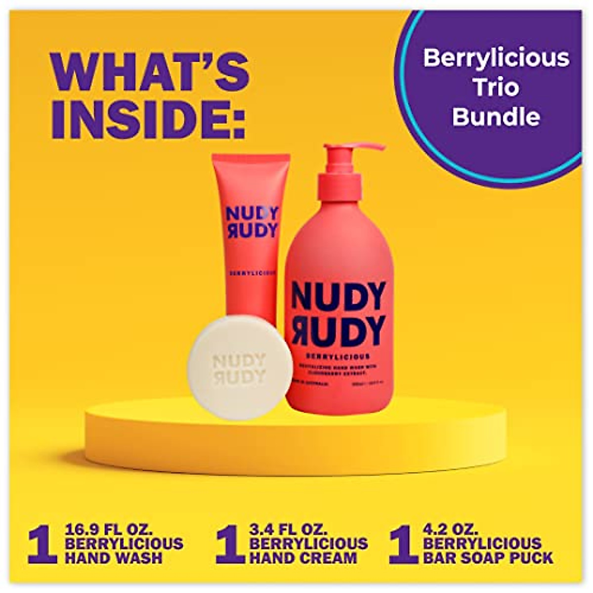 Nudy Rudy - Berrylicious Trio Bundle - Hand Cream, Liquid Hand Wash & Bar Soap - Organic Shea Butter - Natural - Non-Greasy - Moisturizer - Hand Lotion - Hand Soap - Body Wash - Skin Care - 3 Pack