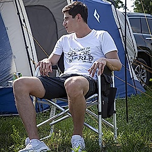 FUNDANGO Aluminum Lightweight Oversized Director Camping Chair with Side Table, Armrest, Umbrella Holder, Foldable Padded Camp Seat for Outdoor, RV, Picnic, Beach, Lawn, Heavy Duty Holds up to 300lbs
