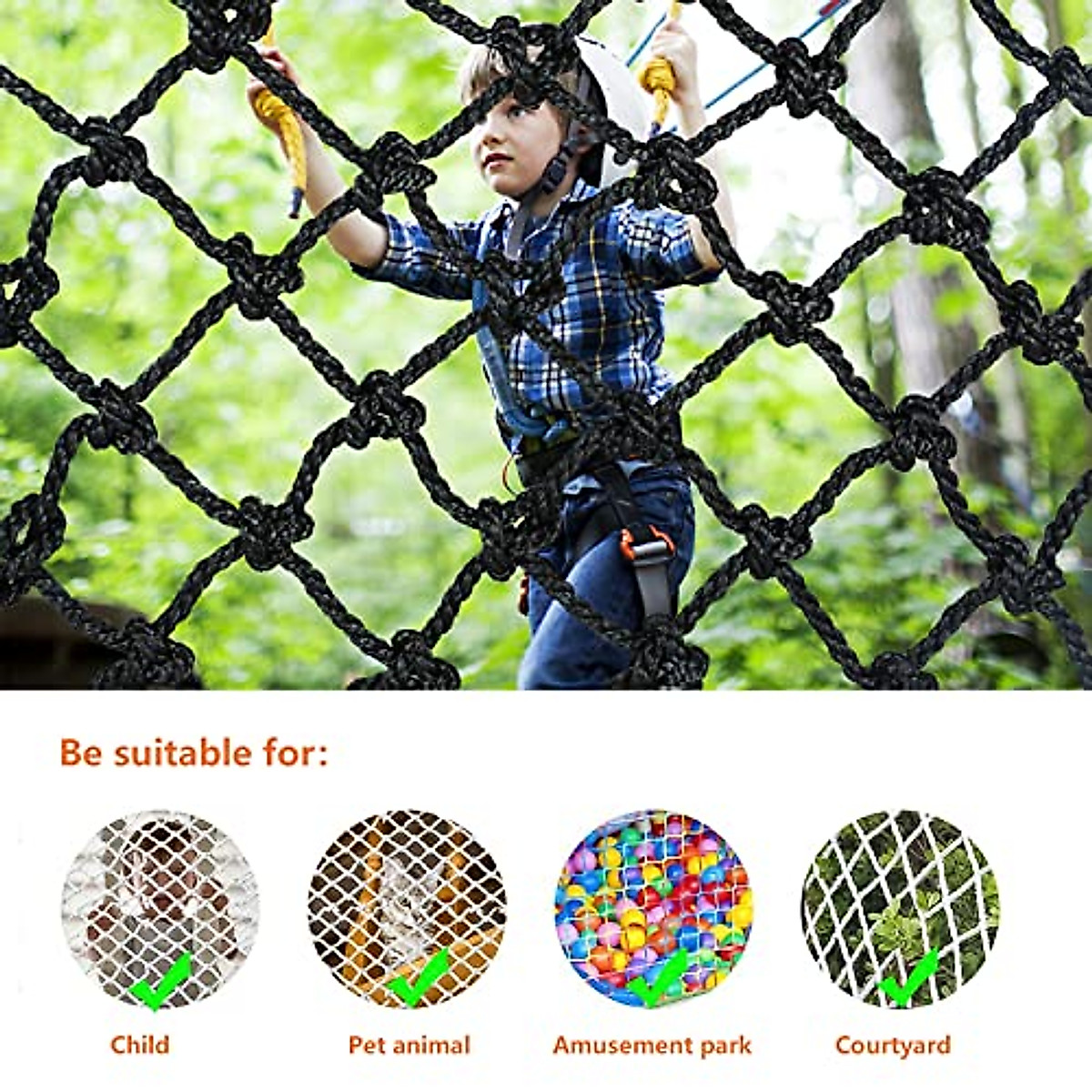 TWSOUL Playground Net, 3.3FT*6.6FT Climbing Cargo Net Rock Climbing Net Rope Ladder for Kids and Adult Military Climbing, Net Indoor Outdoor Climbing, Jungle Gyms, Treehouse, Obstacle Courses, Black
