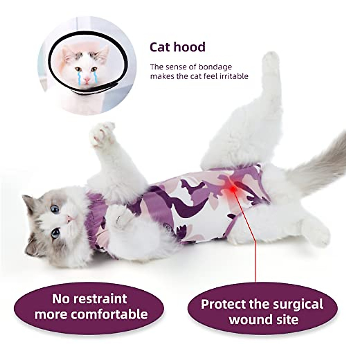 TORJOY New Professional Cat Recovery Suit After Surgery as E-Collar Alternative, Kitten Recovery Suit for Spay to Cover Abdominal Wounds, Camouflage Cat Apparel Anti-Licking Cat Onesie