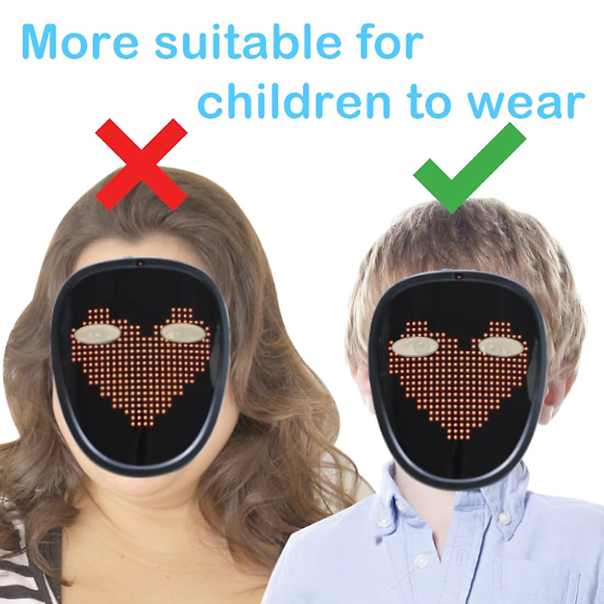 Halloween Kid Led Mask Gesture Sensing Shining Light Up Mini Face Mask for Masquerade Party Costume Cosplay Age 3-10