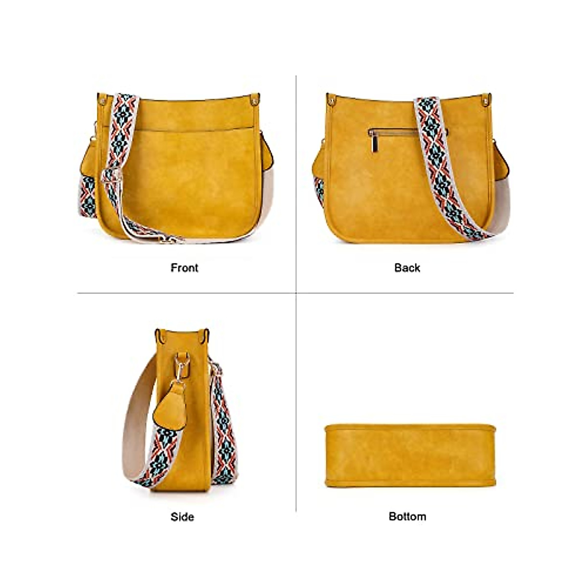 Caitina Cross Body Bag Vegan Leather Hobo Handbags Designer Crossbody Purses Bucket Bag For Women with 2 Adjustable Strap(Yellow)