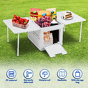 Kirumie Camping Folding Table with Storage Camping Box, Folding Storage Box with Lid, Chuck Box, Camping Storage Box Portable Compartment for Camping, Fishing, Home Party, Picnic, Indoor, 24L, Grey