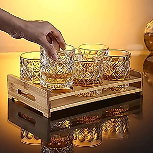 Aoeoe Whiskey Glasses Set of 4, 11 OZ Old Fashioned Glasses, Bourbon Glasses, Premium Scotch Glasses, Rocks Glasses, Cocktail Glasses, Clear Rum Glasses, Bar Glasses, Whiskey Glasses for Men