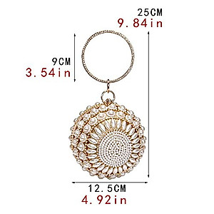 UMREN Women Round Clutch Ball Evening Bag Dazzling Full Beaded Artificial Pearls Handbag for Wedding Parites Prom Gold