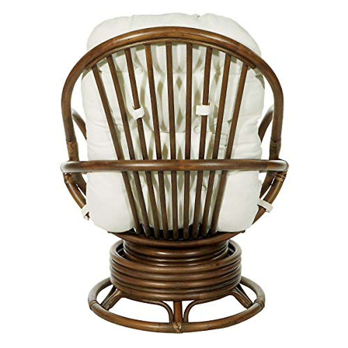 OSP Home Furnishings Kauai Swivel Rocker Chair with Brown Rattan Frame, Linen Fabric