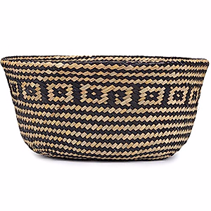 Yesland 3 Pcs Woven Seagrass Belly Basket for Storage, Ideal Cross Pattern Plant Pot, Laundry & Picnic Basket for Home or Outdoor Use - Black (S,M,L)