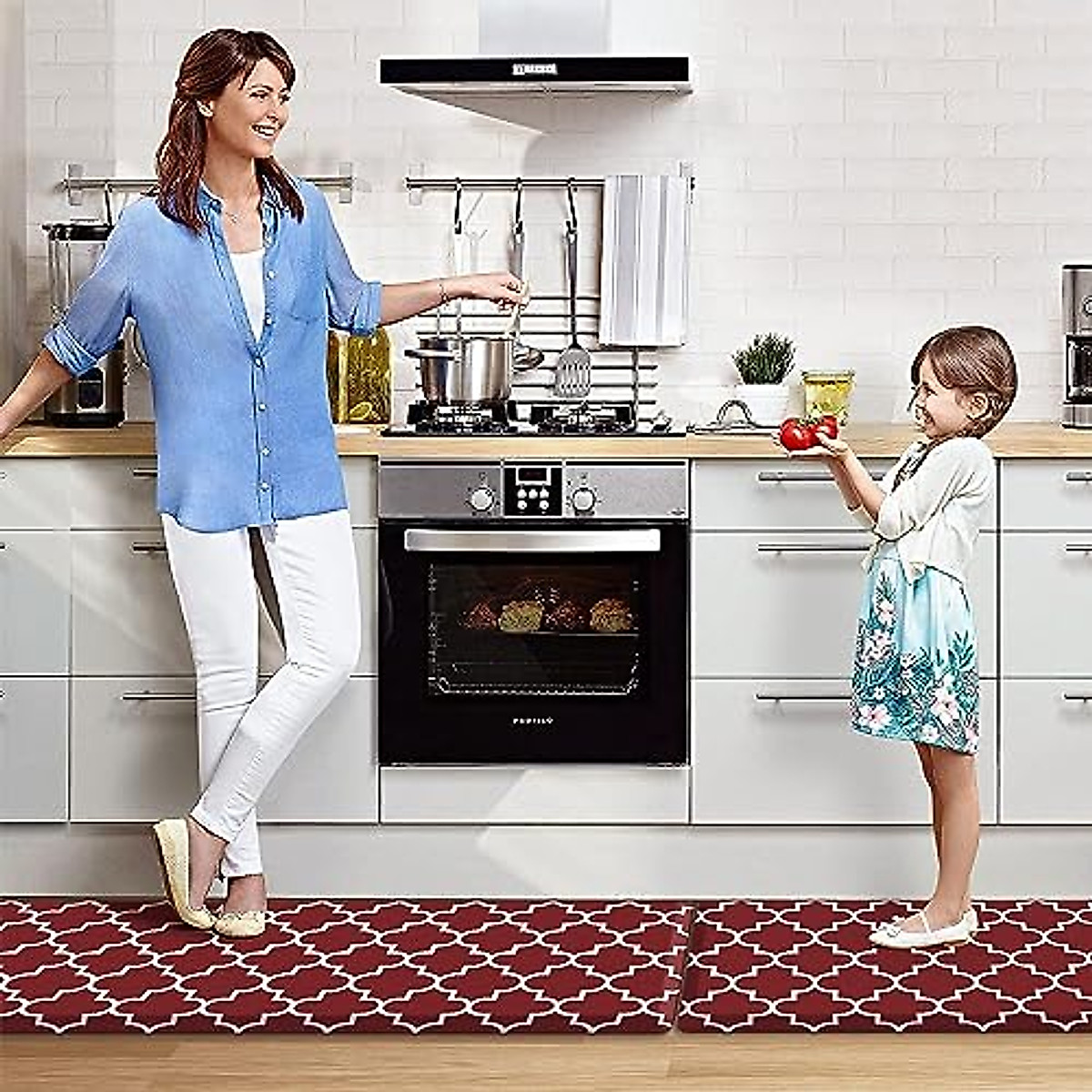 VRINO 0.47 InchThick Kitchen Floor Mat ， Waterproof, Easy Clean, Non-Slip Kitchen Memory Foam Floor Mats ， for House Sink Office,Red-17.3×60""