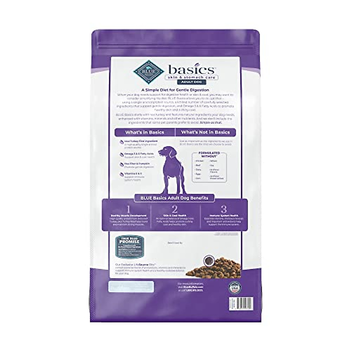 Blue Buffalo Basics Skin & Stomach Care, Grain Free Natural Adult Dry Dog Food, Turkey & Potato 24-lb